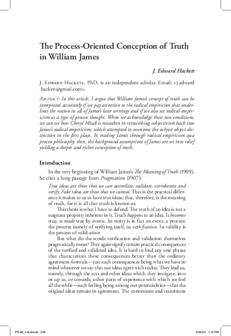 (PDF) The Process-Oriented Conception of Truth in William James