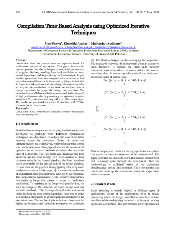 Compilation Time Based Analysis Using Optimized Iterative Techniques