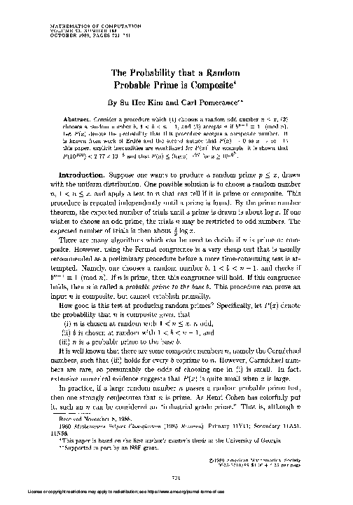 (PDF) The probability that a random probable prime is composite