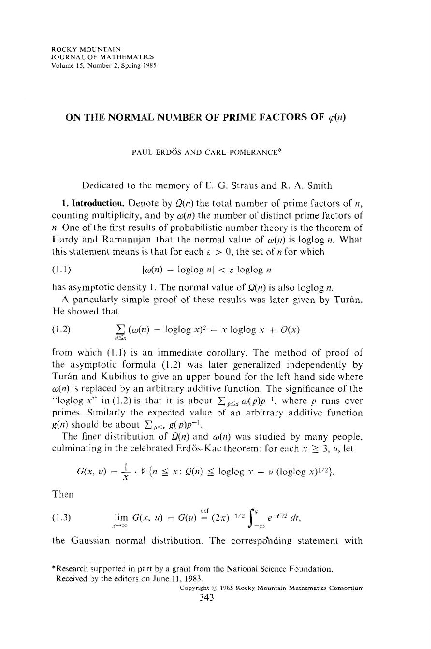 (PDF) On the normal number of prime factors of $\phi(n)$