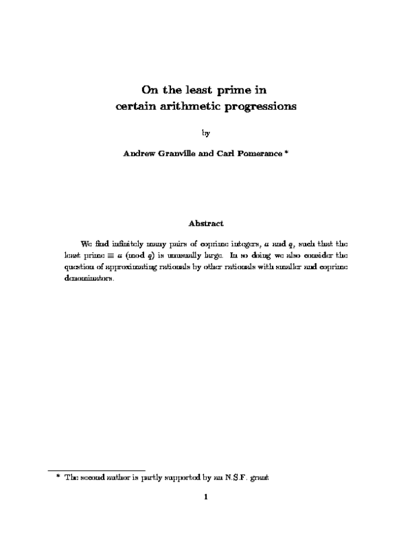 Pdf On The Least Prime In Certain Arithmetic Progressions
