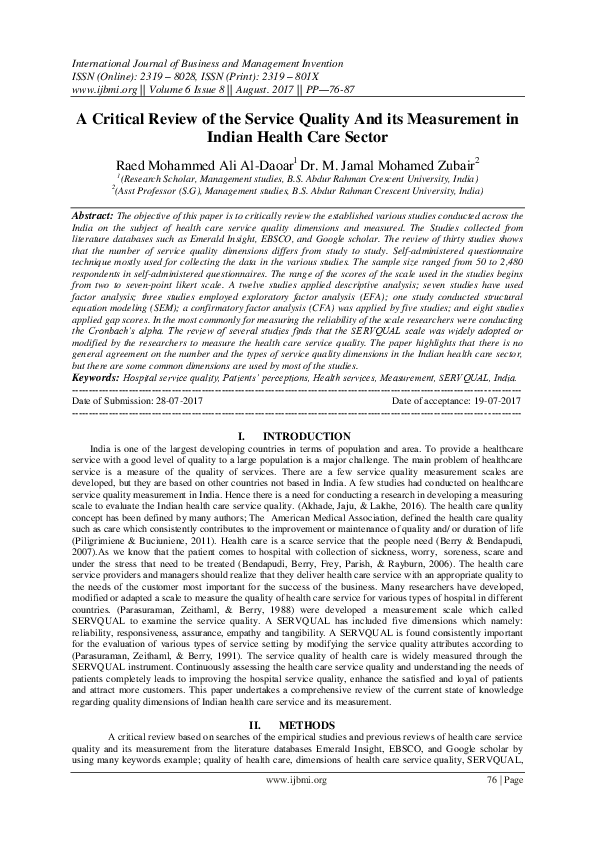 (PDF) A Critical Review of the Service Quality And its Measurement in ...
