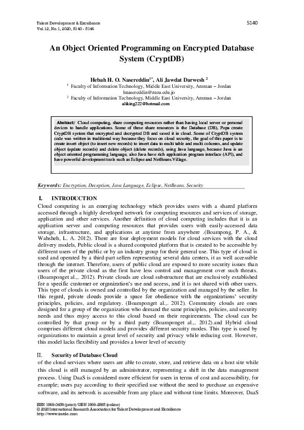 (PDF) An Object Oriented Programming on Encrypted Database System (CryptDB)