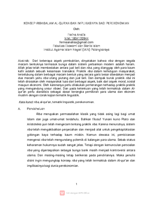 (PDF) Konsep riba dalam al-qur'an dan implikasi bagi perekonomian
