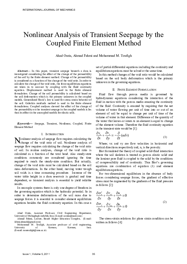 (PDF) Nonlinear Analysis of Transient Seepage by the Coupled Finite Element Method