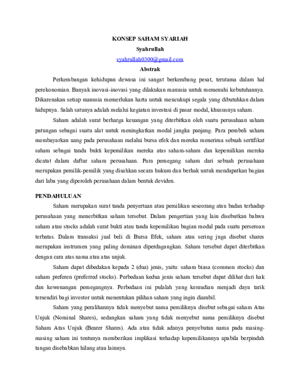 (DOC) Konsep Saham Syariah