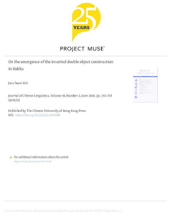(PDF) On the emergence of the inverted double object construction in Hakka
