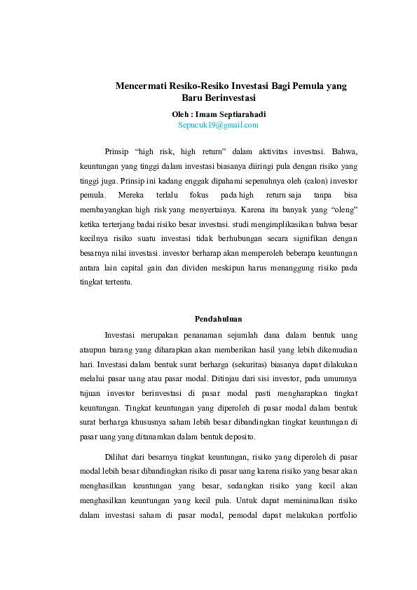 (DOC) Mencermati Resiko-Resiko Investasi dan Profil Resiko Investasi