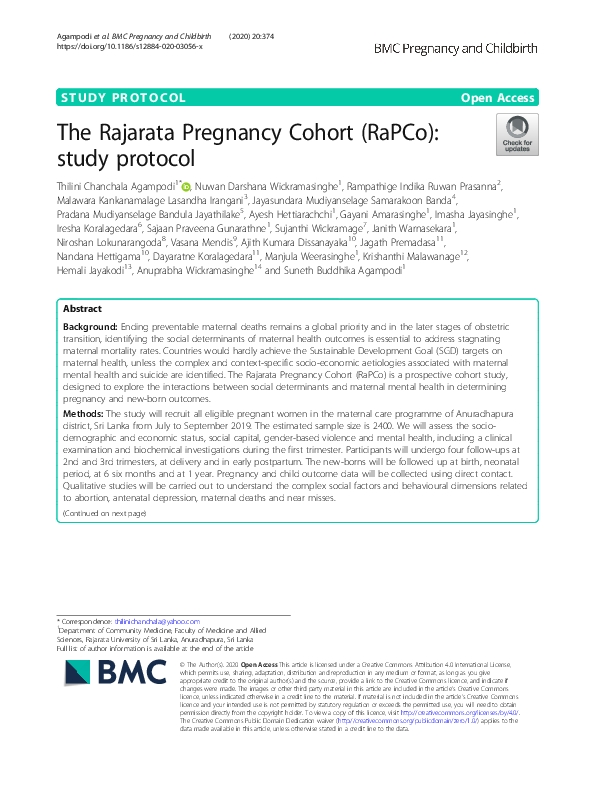 (PDF) The Rajarata Pregnancy Cohort (RaPCo): study protocol