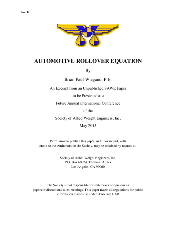 (PDF) AUTOMOTIVE ROLLOVER EQUATION, Rev. B