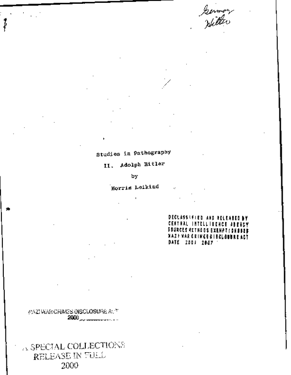 (PDF) Studies in Pathography II. Adolph Hitler by Morris Leikind