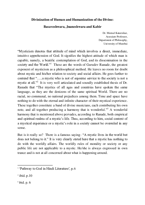 (PDF) Divinization of Human and Humanization of the Divine