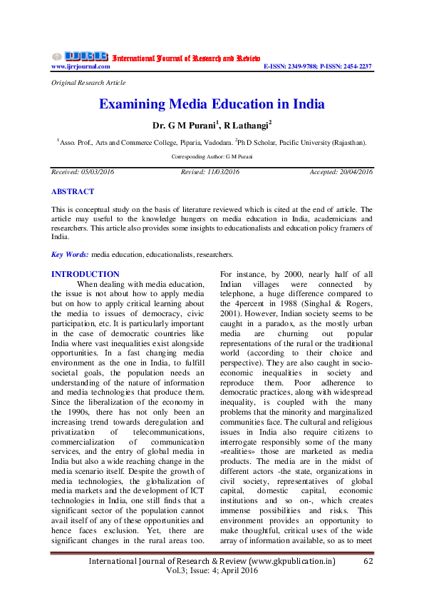 (PDF) Examining Media Education in India