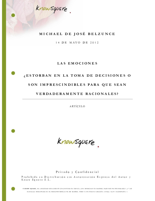 Pdf Las Emociones En La Toma De Decisiones