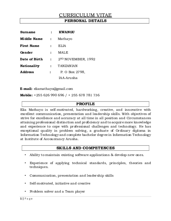 (PDF) CURRICULUM VITAE PERSONAL DETAILS