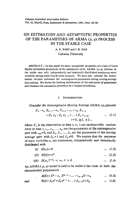 Pdf On Estimation And Asymptotic Properties Of The Parameters Of Arma
