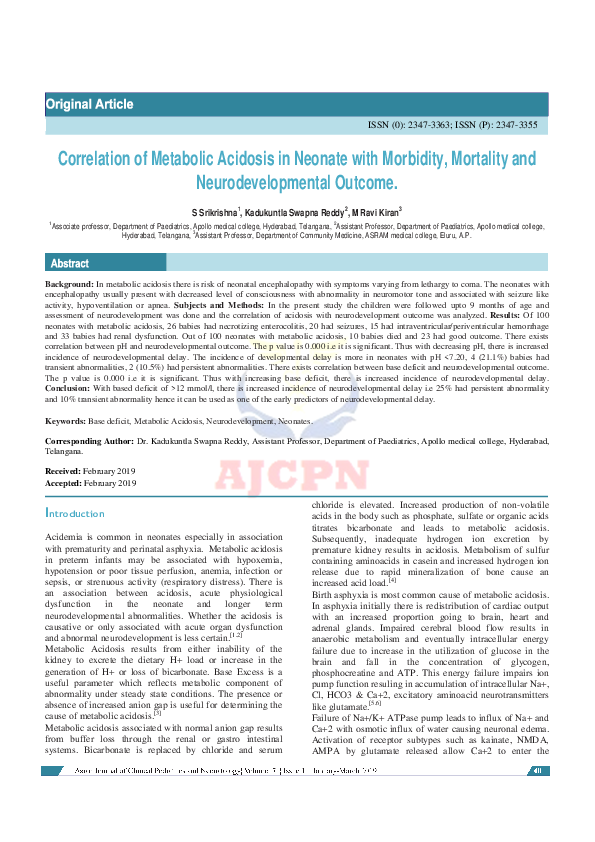 (PDF) Correlation of Metabolic Acidosis in Neonate with Morbidity ...