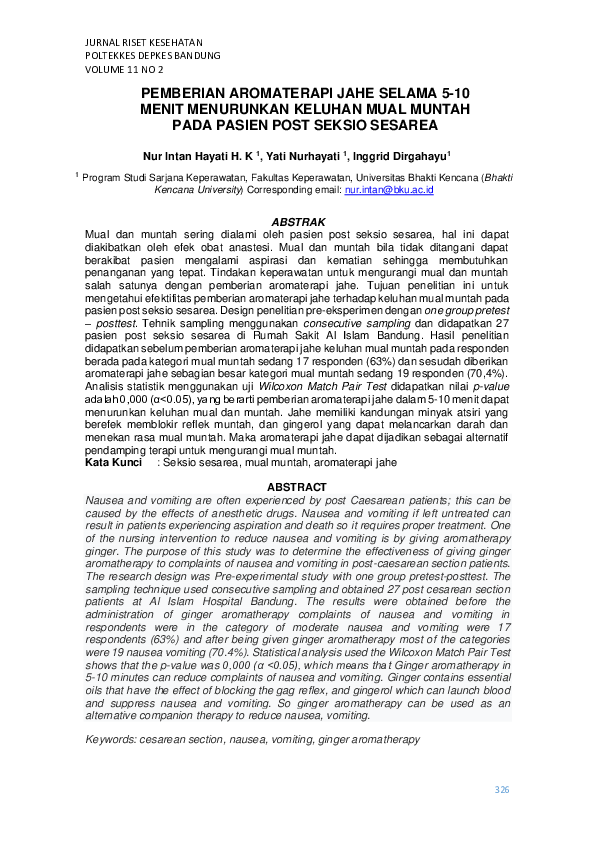 (PDF) PEMBERIAN AROMATERAPI JAHE SELAMA 5-10 MENIT MENURUNKAN KELUHAN MUAL MUNTAH PADA PASIEN ...