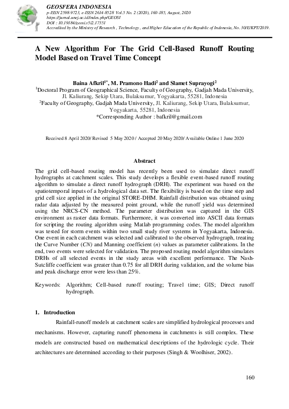 Pdf A New Algorithm For The Grid Cell Based Runoff Routing Model Based On Travel Time Concept