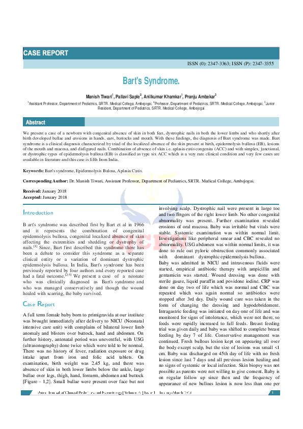 (PDF) Bart's Syndrome | Academia I N T E R N A T I O N A L Journals ...