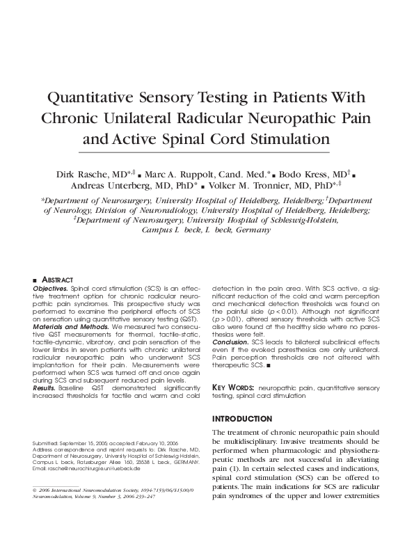 (PDF) Quantitative Sensory Testing in Patients With Chronic Unilateral ...