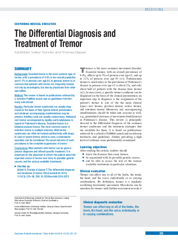 (PDF) The differential diagnosis and treatment of tremor | Volker ...