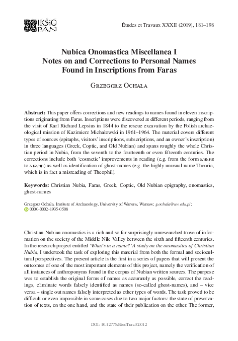 (PDF) Nubica Onomastica Miscellanea I: Notes on and corrections to ...