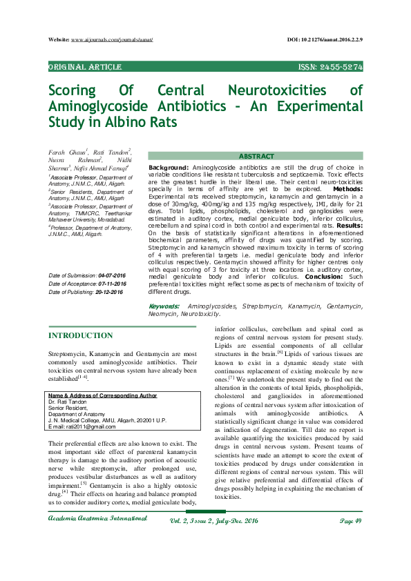 (PDF) Scoring Of Central Neurotoxicities of Aminoglycoside Antibiotics ...