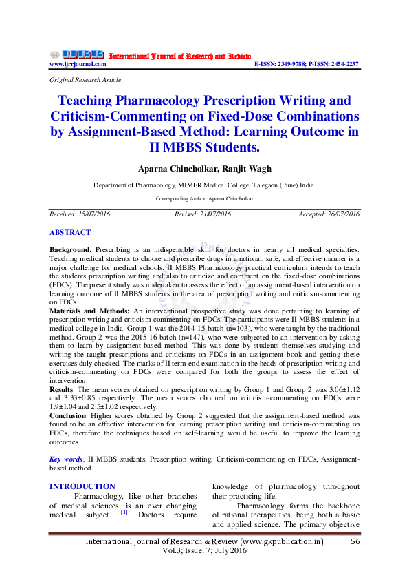 (PDF) Teaching Pharmacology Prescription Writing and Criticism ...