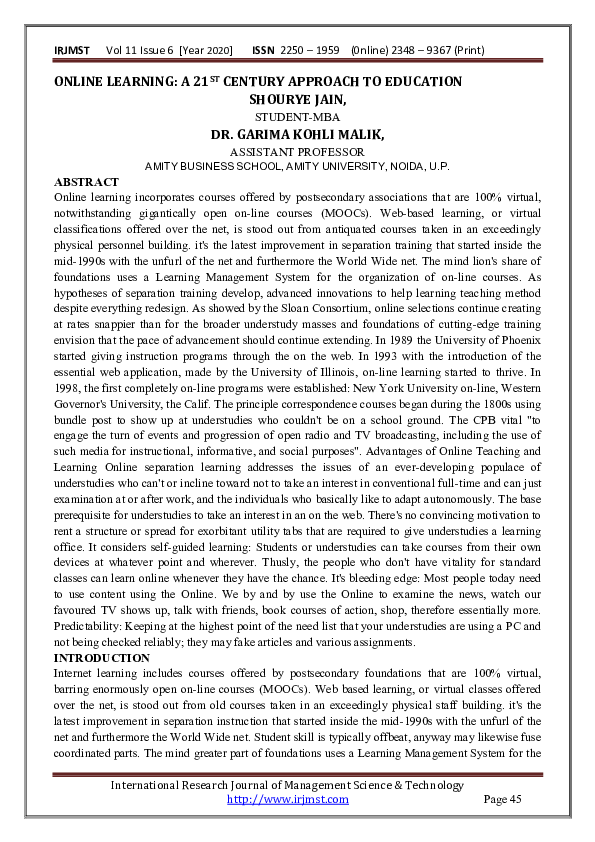 (PDF) ONLINE LEARNING: A 21ST CENTURY APPROACH TO EDUCATION