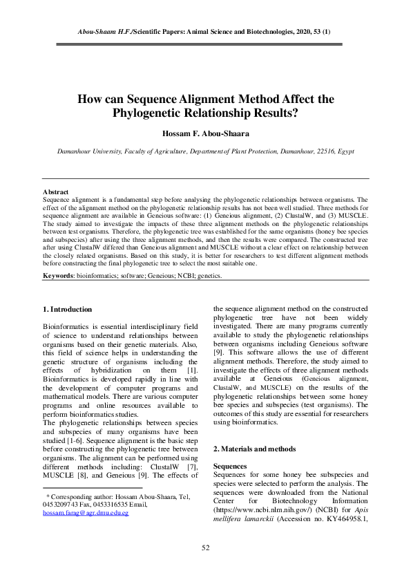 (PDF) How can Sequence Alignment Method Affect the Phylogenetic Relationship Results