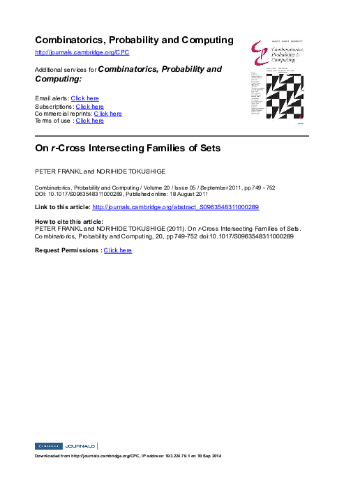 (PDF) On r-Cross Intersecting Families of Sets