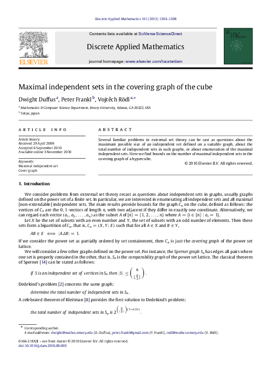 (PDF) Maximal independent sets in the covering graph of the cube