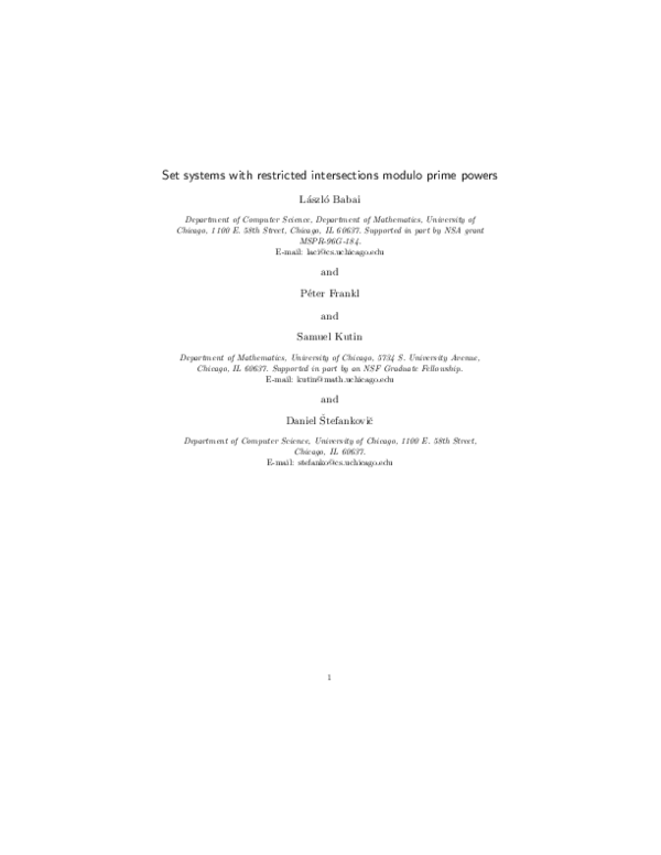 Pdf Set Systems With Restricted Intersections Modulo Prime Powers