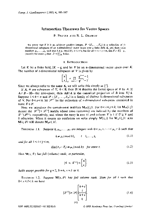 Pdf Intersection Theorems For Vector Spaces