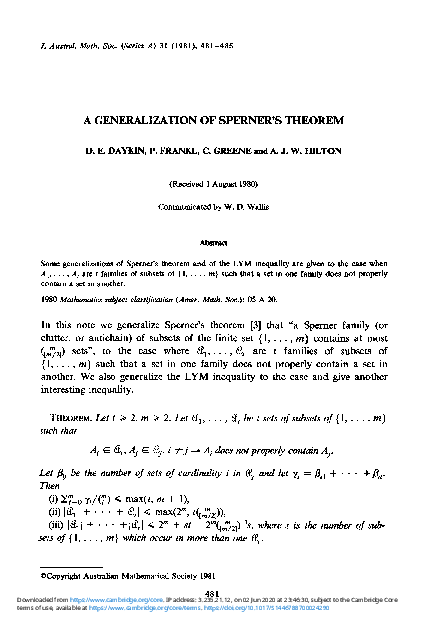 (PDF) A generalization of Sperner's theorem