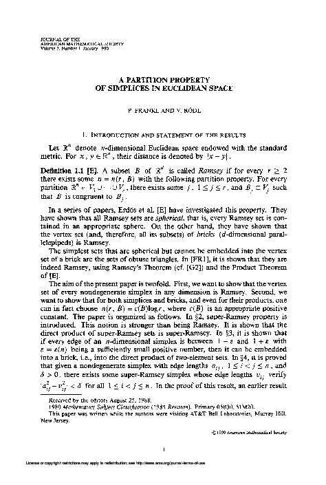 A partition property of simplices in Euclidean space
