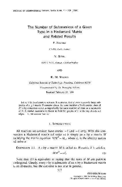 Pdf The Number Of Submatrices Of A Given Type In A Hadamard Matrix And Related Results