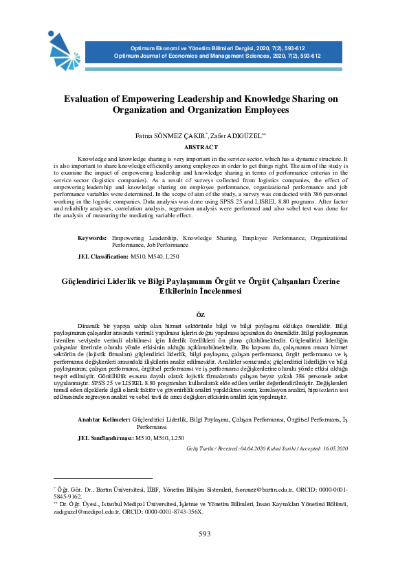 Pdf Evaluation Of Empowering Leadership And Knowledge Sharing On
