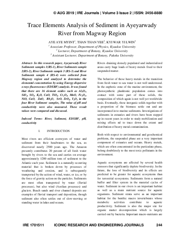 (PDF) Trace Elements Analysis of Sediment in Ayeyarwady River from Magway Region