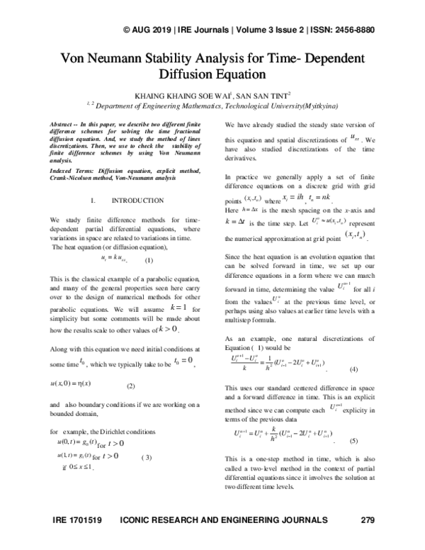(PDF) Von Neumann Stability Analysis for Time-Dependent Diffusion Equation