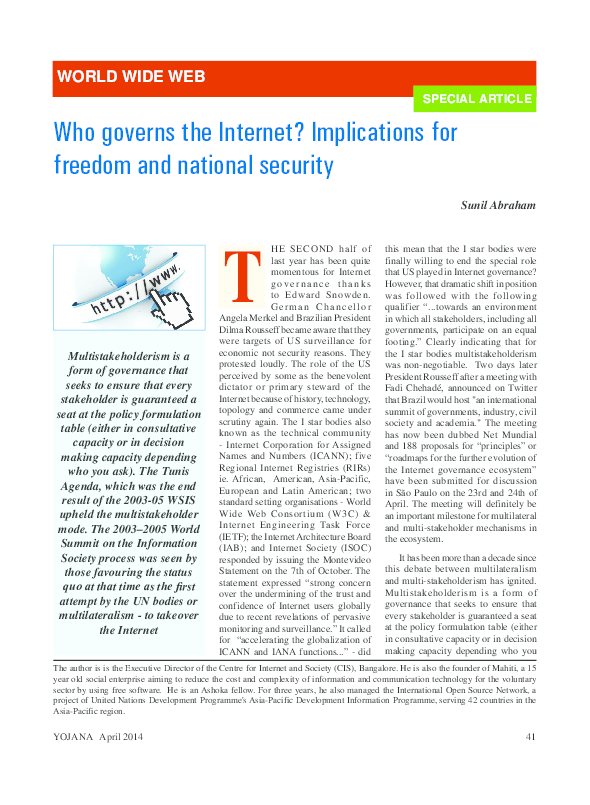 (PDF) Who governs the Internet? Implications for freedom and national ...