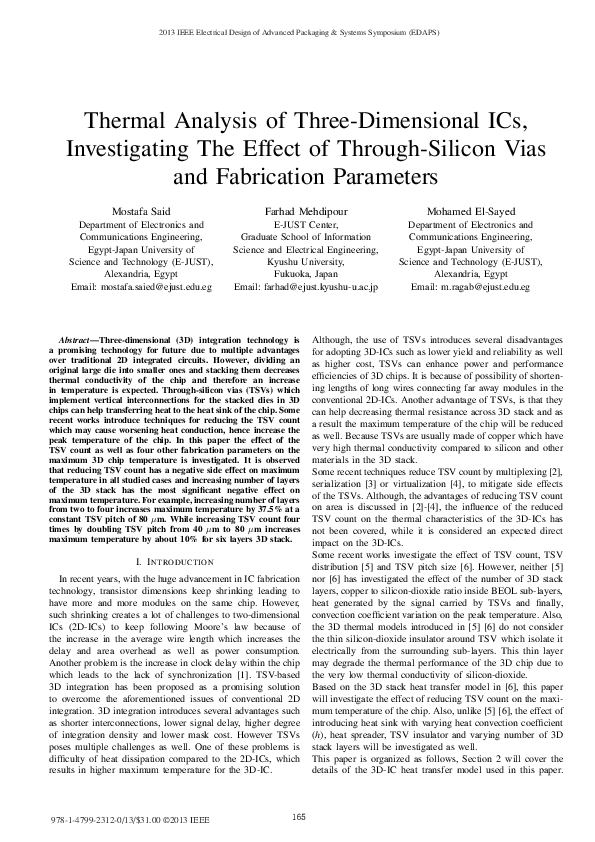 Pdf Thermal Analysis Of Three Dimensional Ics Investigating The Effect Of Through Silicon