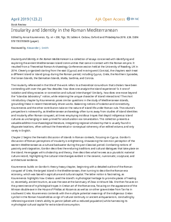 (PDF) Review of "Insularity and Identity in the Roman Mediterranean ...