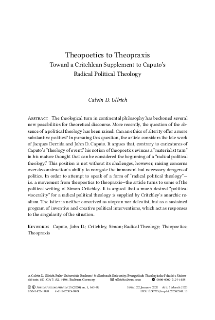 (PDF) Theopoetics to Theopraxis: Toward a Critchlean Supplement to ...