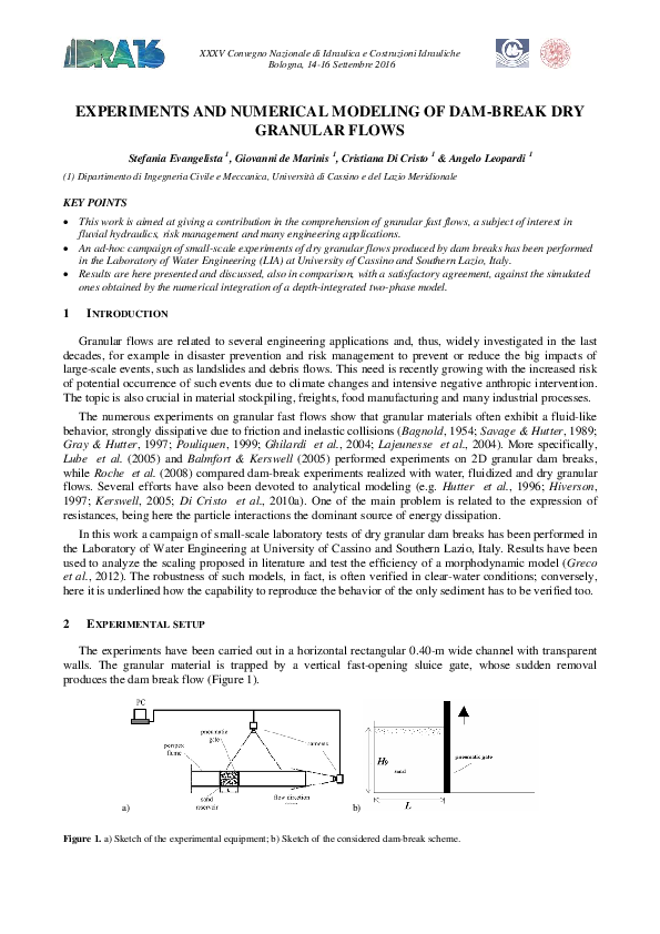 (PDF) EXPERIMENTS AND NUMERICAL MODELING OF DAM-BREAK DRY GRANULAR FLOWS