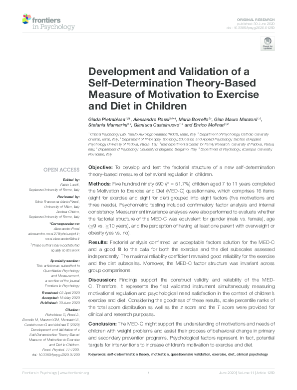 (PDF) Development and Validation of a Self-Determination Theory-Based Measure of Motivation to ...
