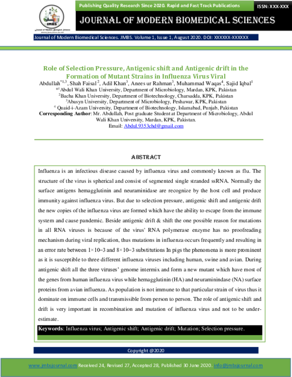 (PDF) Role of Selection Pressure, Antigenic shift and Antigenic drift ...