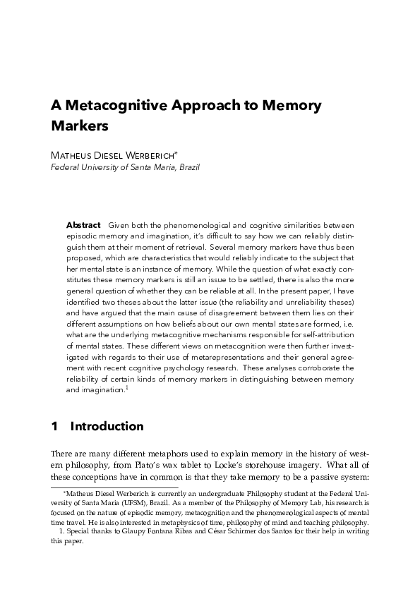 (PDF) A Metacognitive Approach to Memory Markers