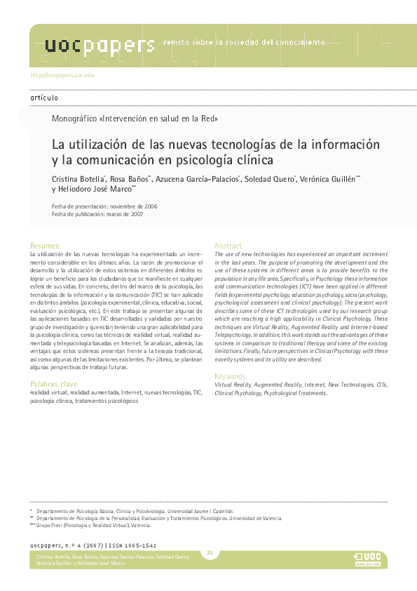 (PDF) La utilizaci n de las nuevas tecnolog as de la informaci n y la comunicaci n en psicolog a ...